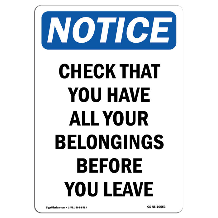 SignMission Check That You Have All Your Belongings Sign | Wayfair SignMission Check That You Have All Your Belongings Sign | Wayfair